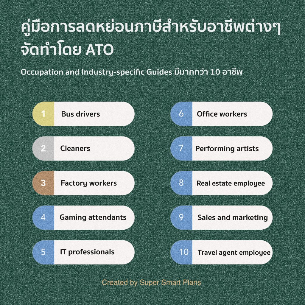 คู่มือการลดหย่อนภาษีสำหรับอาชีพต่างๆ จัดทำโดย ATO - Super Smart Plans